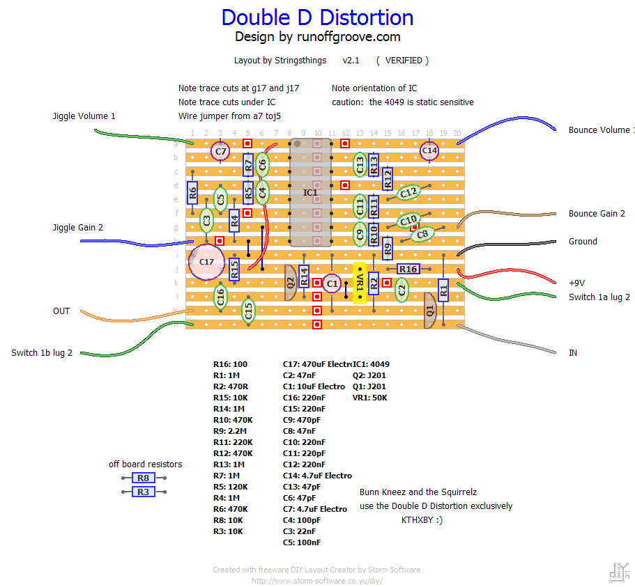 Double D Distortion layout and soundclip